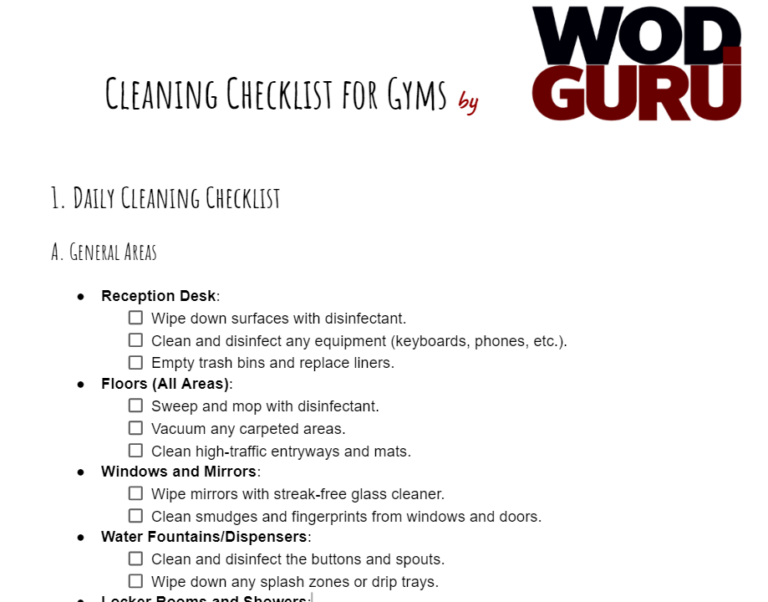 The Ultimate Gym Cleaning Checklist (Spotless Gym in 2024) - WodGuru